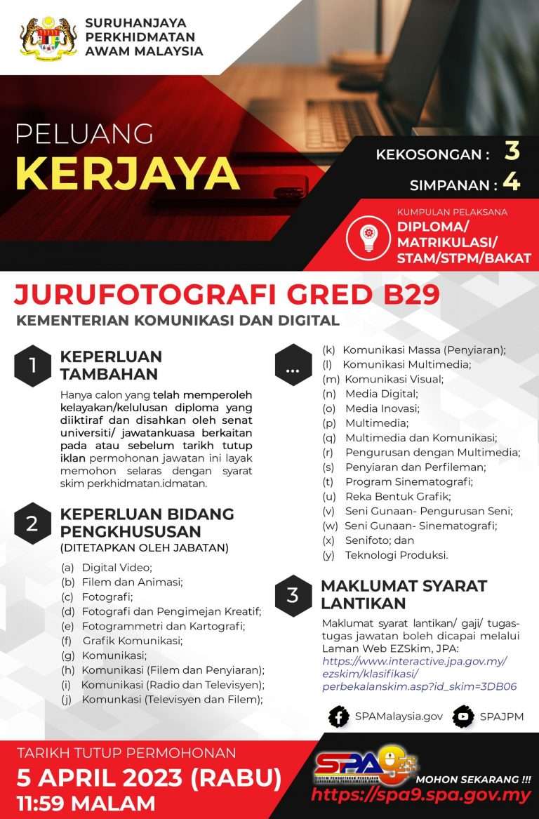 Jurufotografi Gred B29 Kementerian Komunikasi Dan Digital 2023
